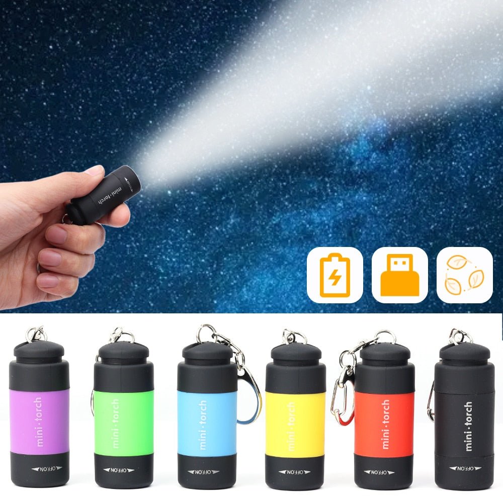 Mini LED Taschenlampe Schlüsselanhänger mit USB Ladefunktion (wasserdi ...